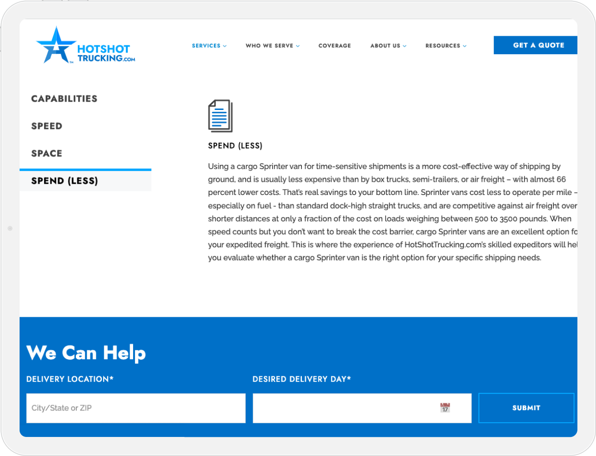 Portfolio Example: HotShotTrucking.com | SmartBug Media®